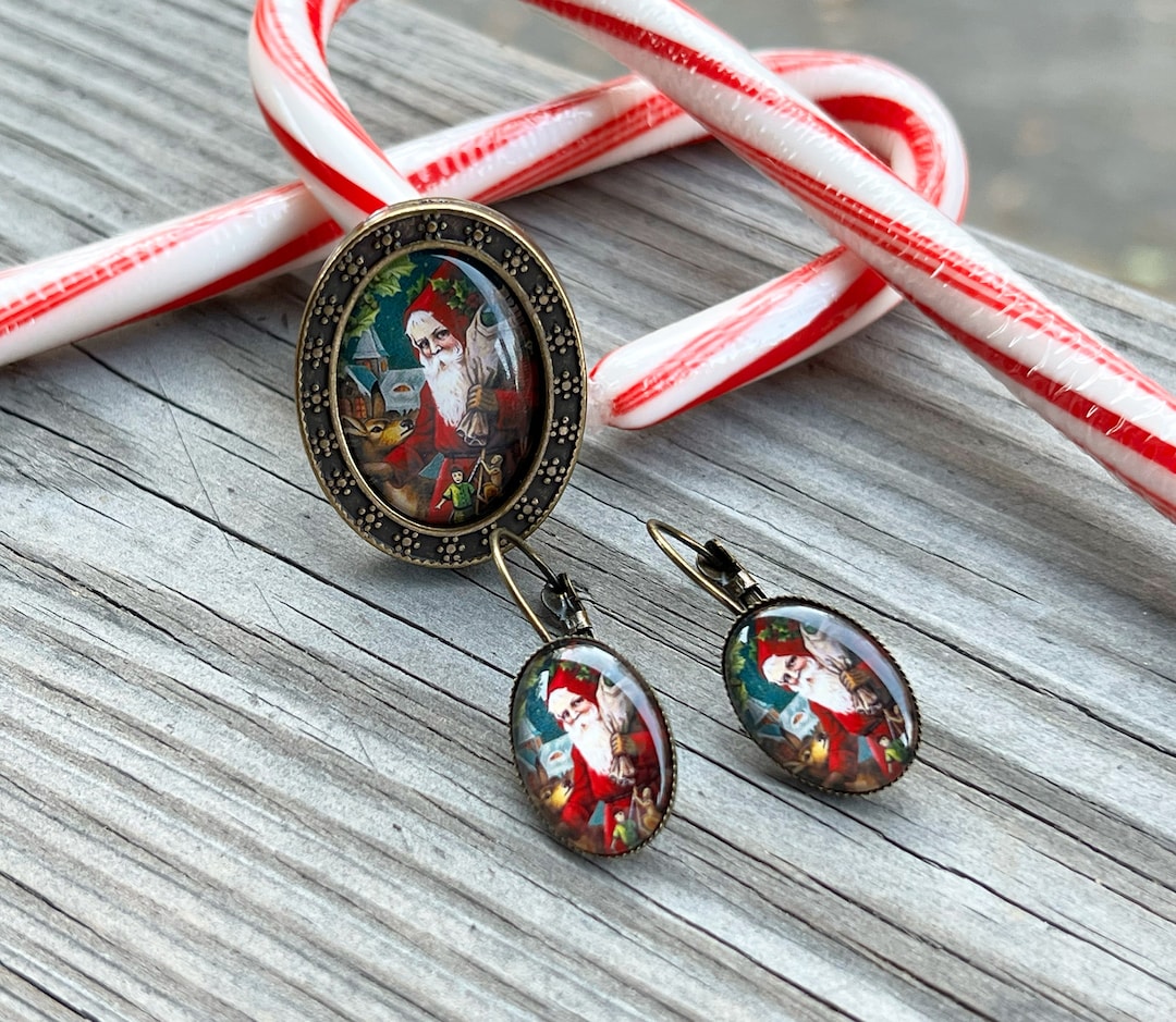 Santa Claus Ring, Santa Claus Earrings, Vintage Christmas Jewelry ...
