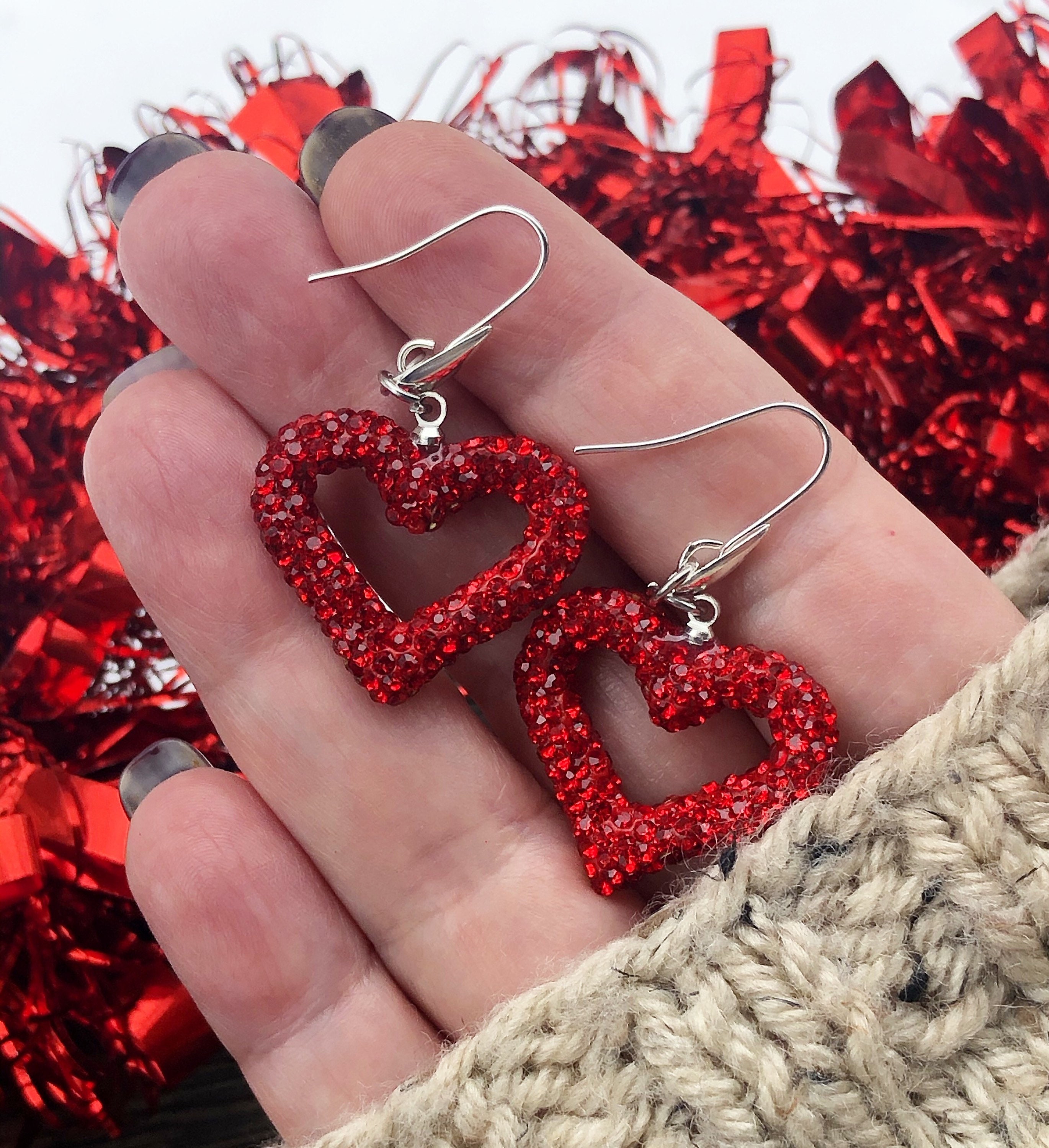 Valentine Gift Heart Earrings Red Earrings Sterling Silver | Etsy