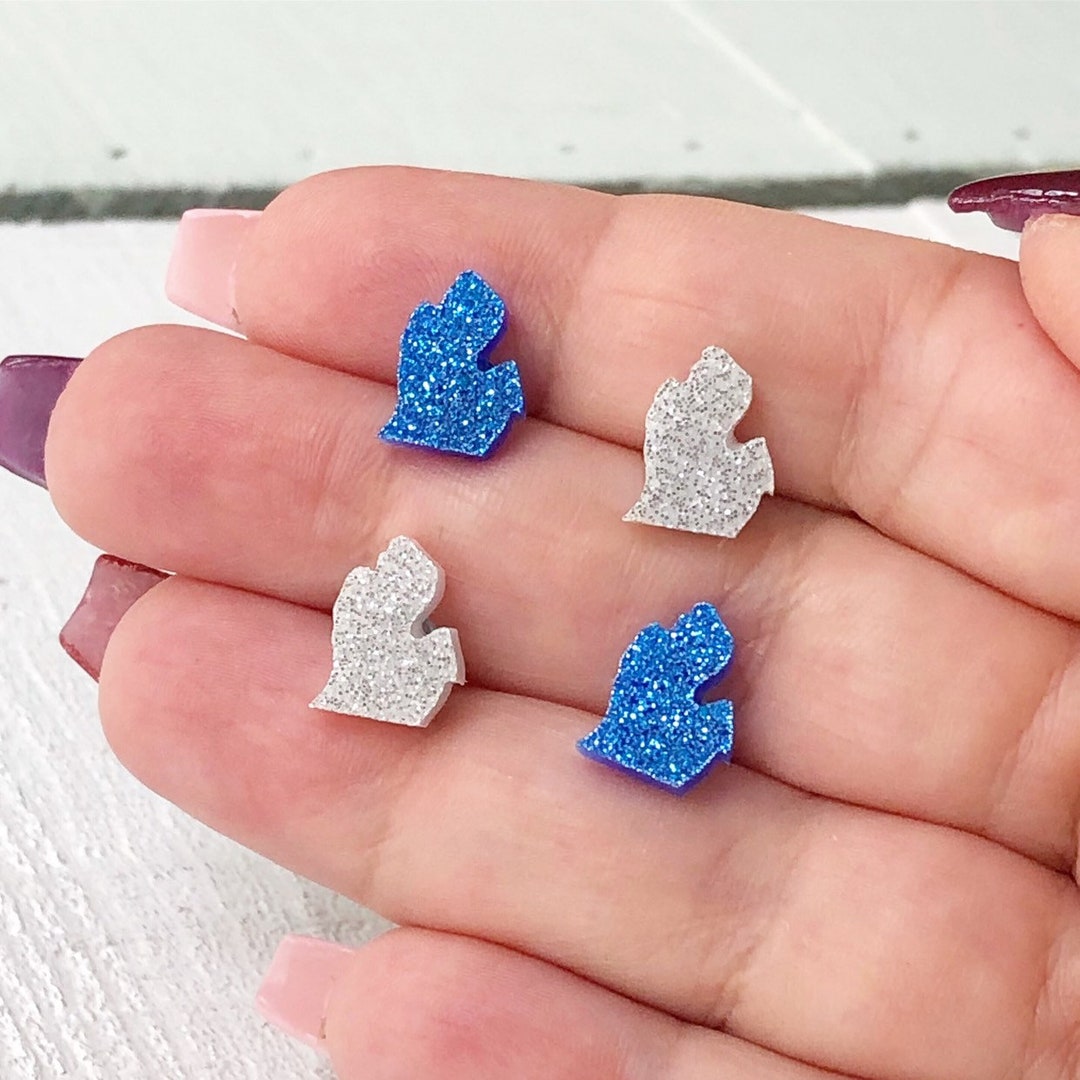 Michigan Earrings, Detroit Earrings, Glitter Earrings, Football ...