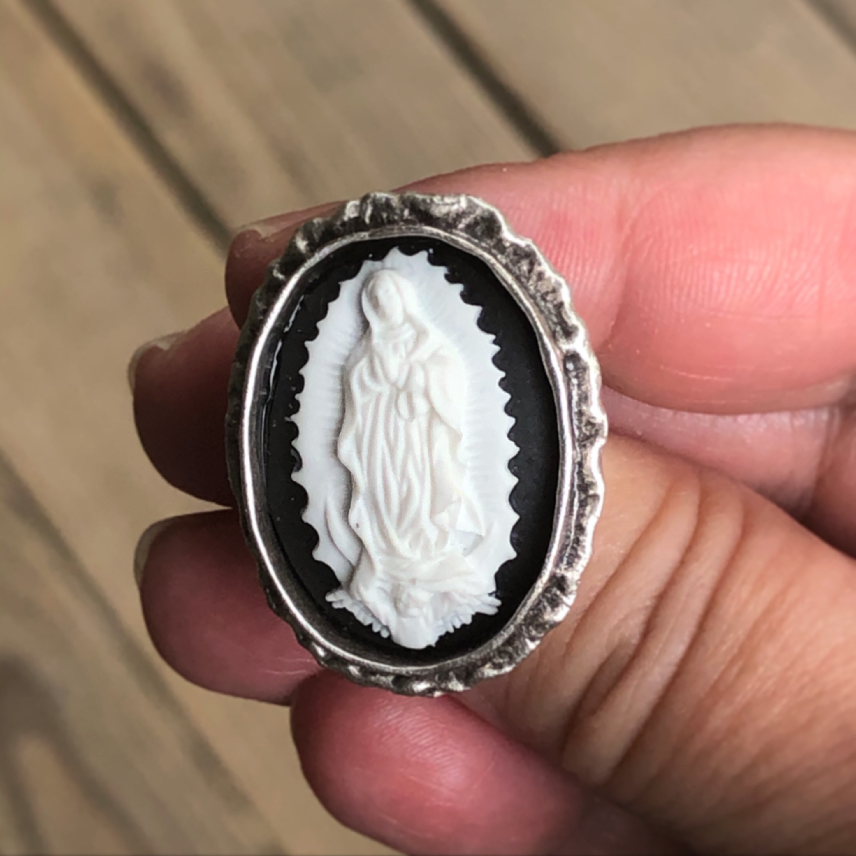 Our Lady of Guadalupe Cameo Ring: Adjustable Silver Plated Catholic ...