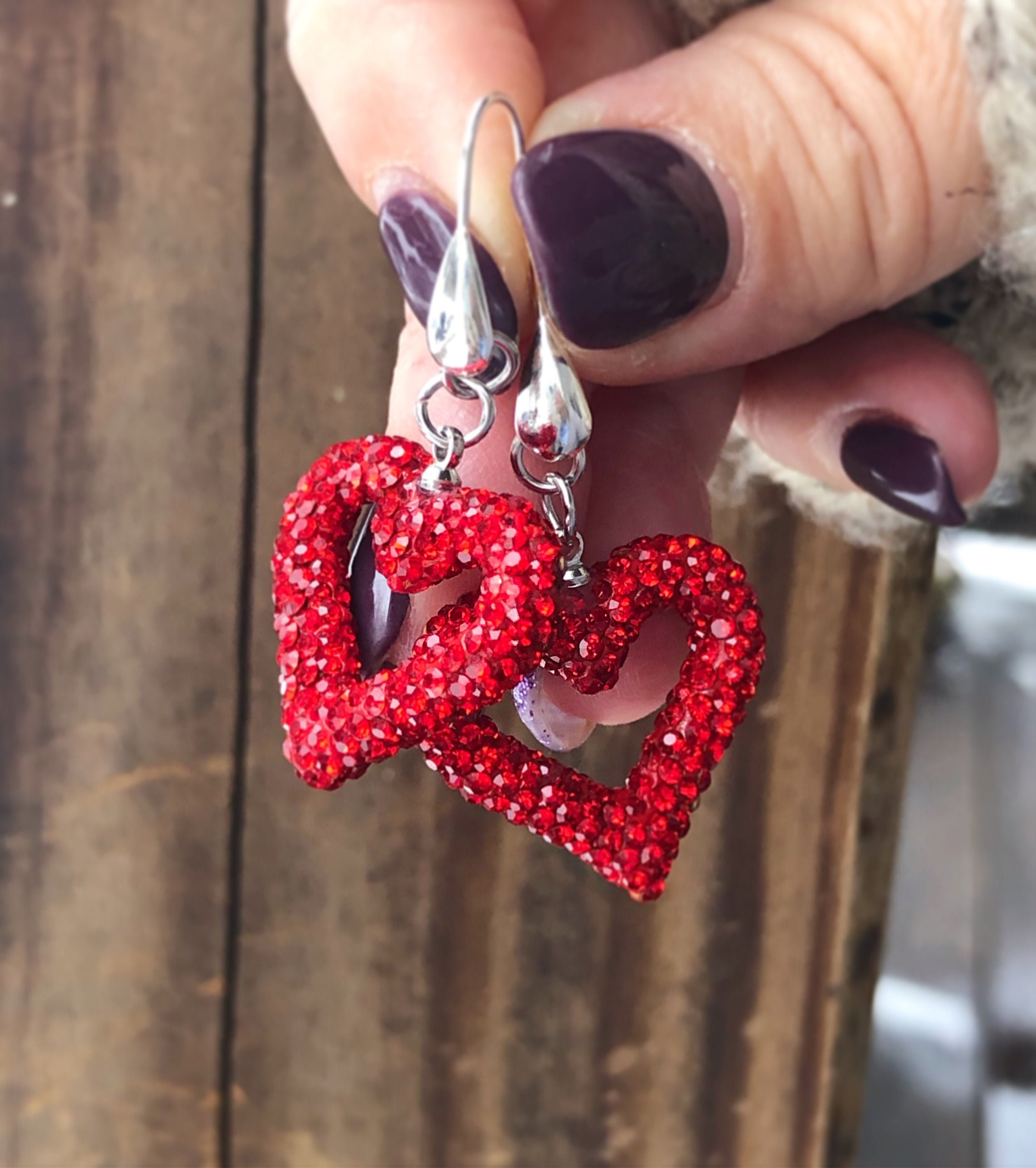 Valentine Gift Heart Earrings Red Earrings Sterling Silver | Etsy