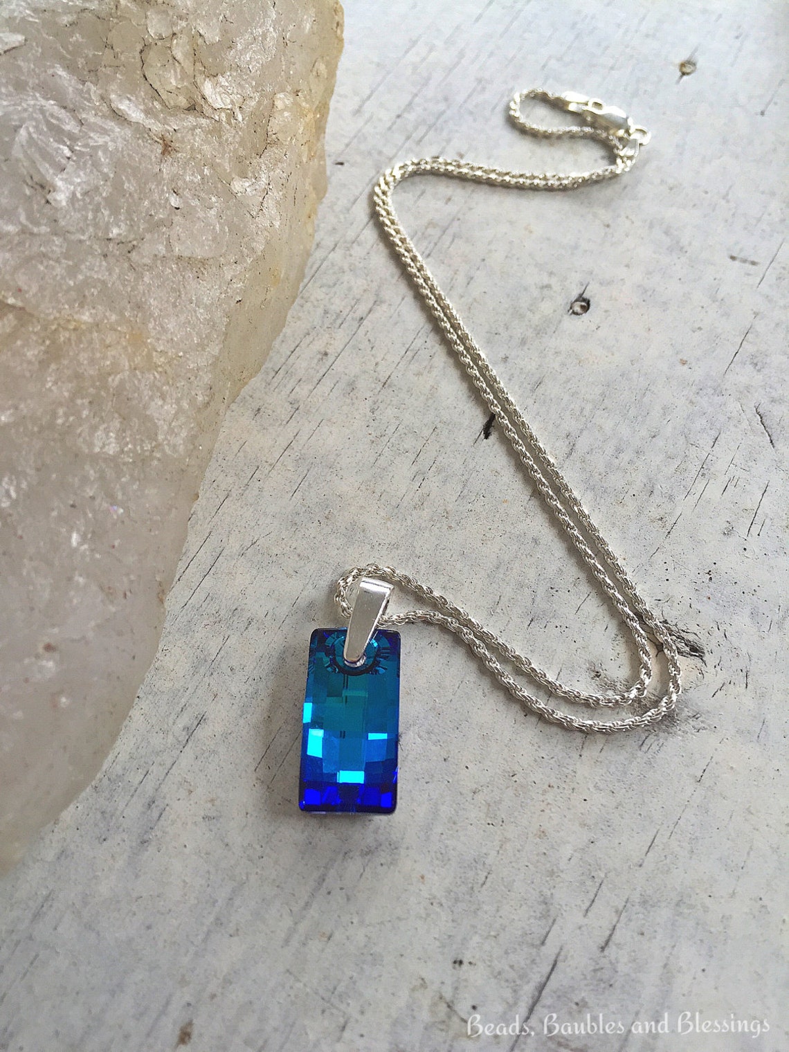 Blue Crystal Necklace Sterling Silver Necklace Swarovski | Etsy