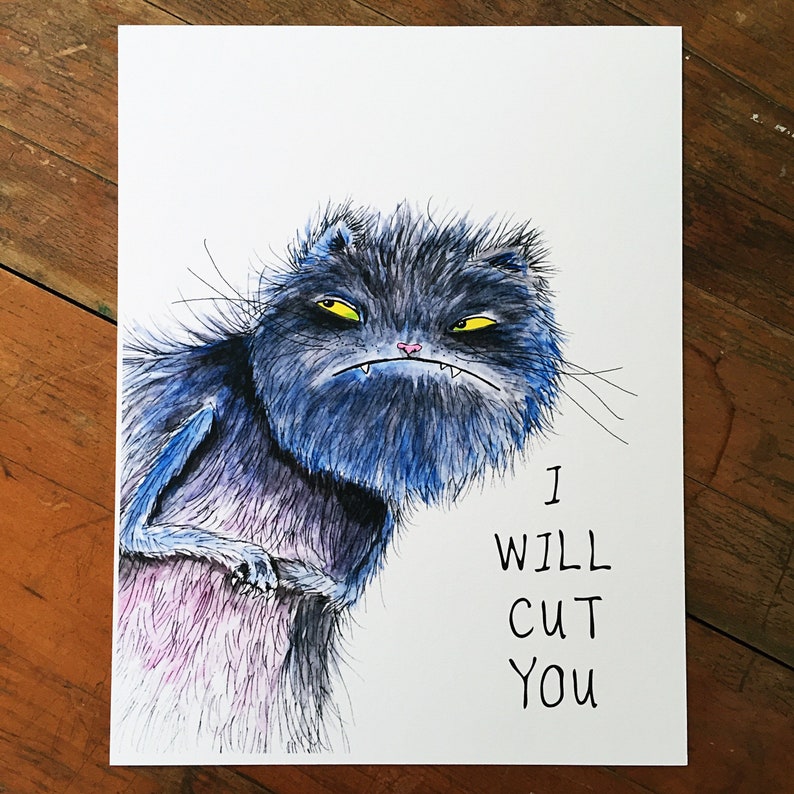 I Will Cut You cat painting funny cat portrait angry cat | Etsy