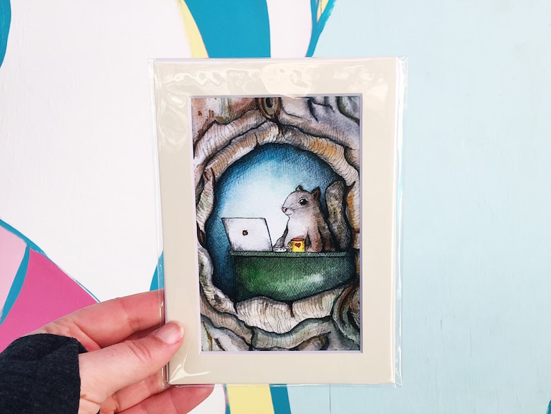 Cozy Squirrel With Computer Wall Art, Spreadsheet Squirrel, Cute ...