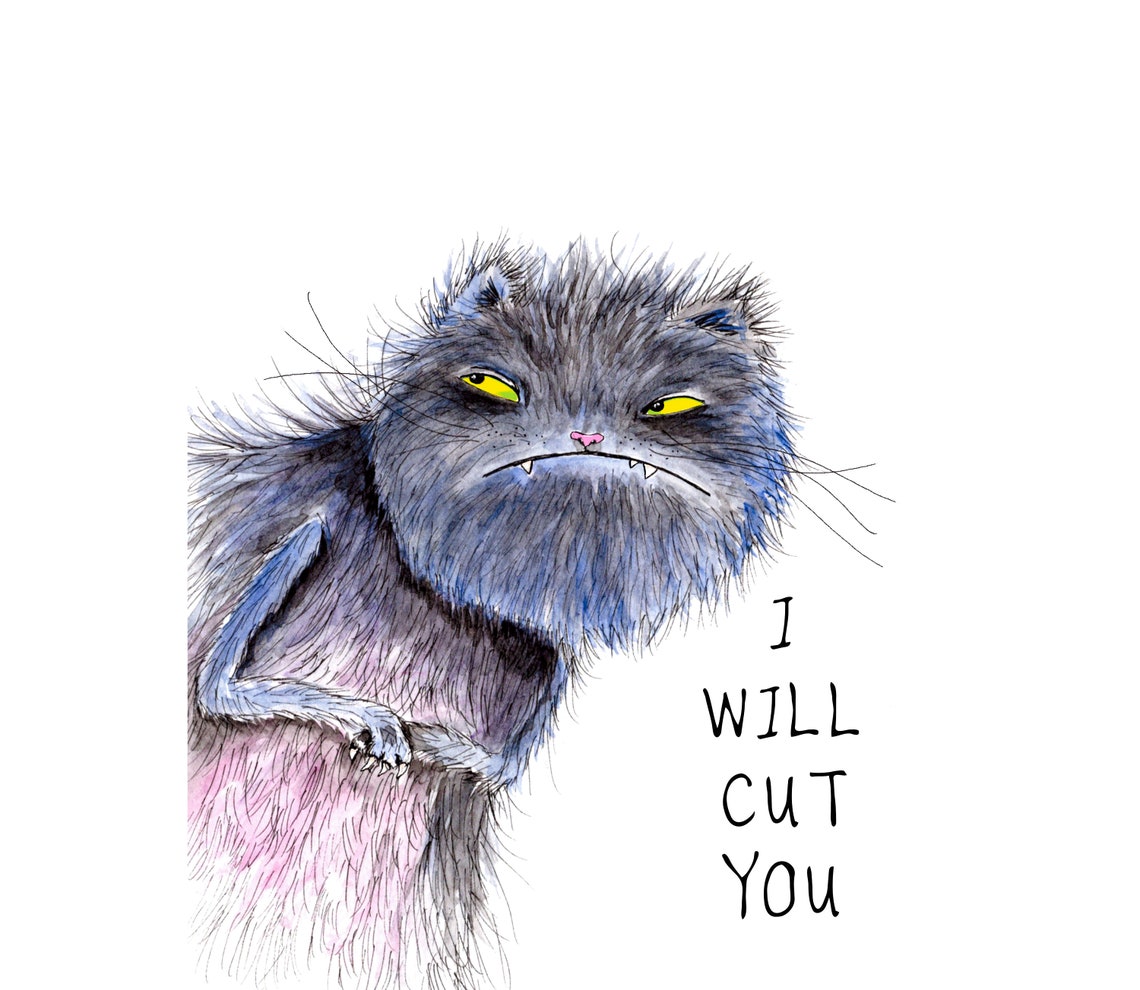 I Will Cut You cat painting funny cat portrait angry cat | Etsy
