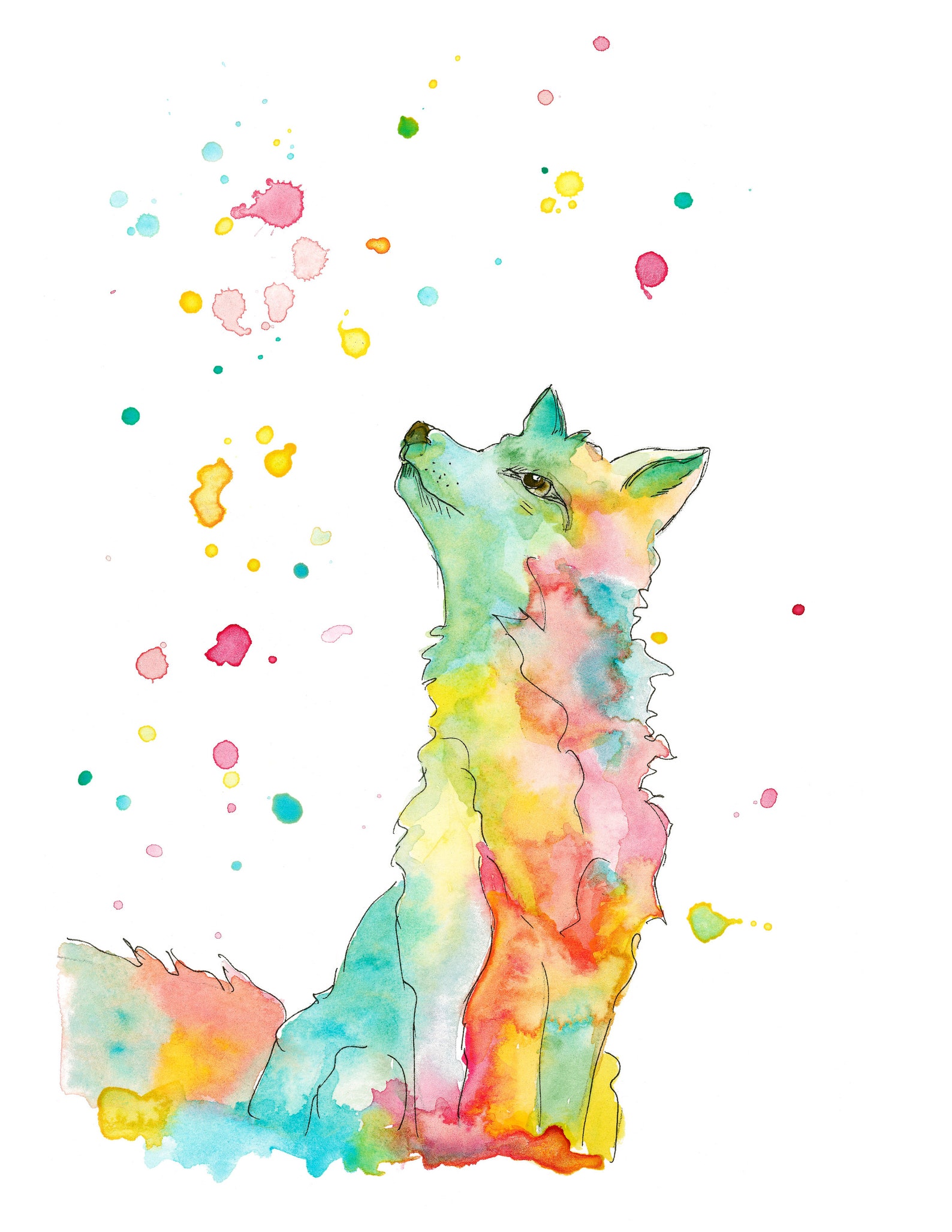 Watercolor Fox Painting Drip Painting Colorful Fox Art - Etsy