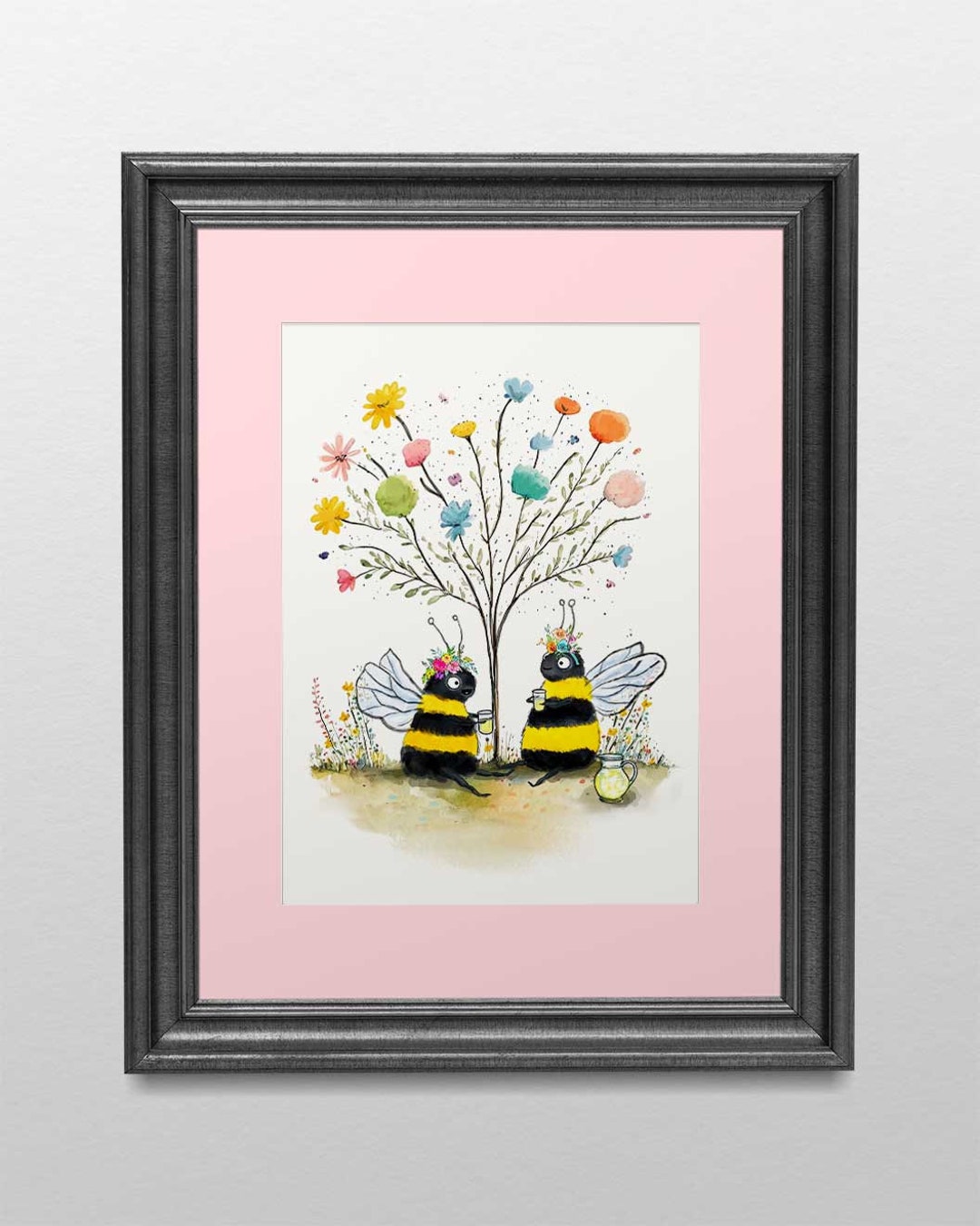 Bee Friends Sharing Lemonade Under a Flower Tree, Cute Bee Art, Save ...