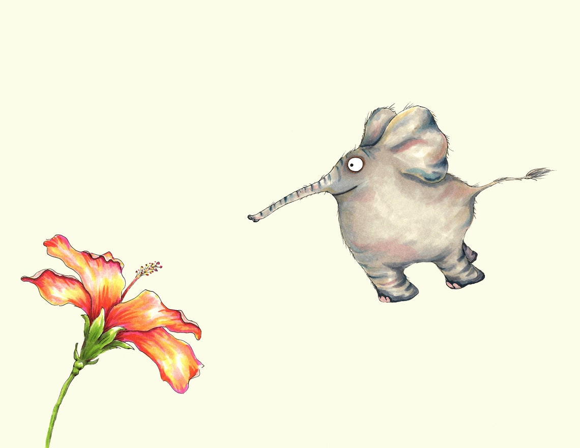 Flying Elephant Wall Art, Cute Whimsical Elephant Bird Painting ...