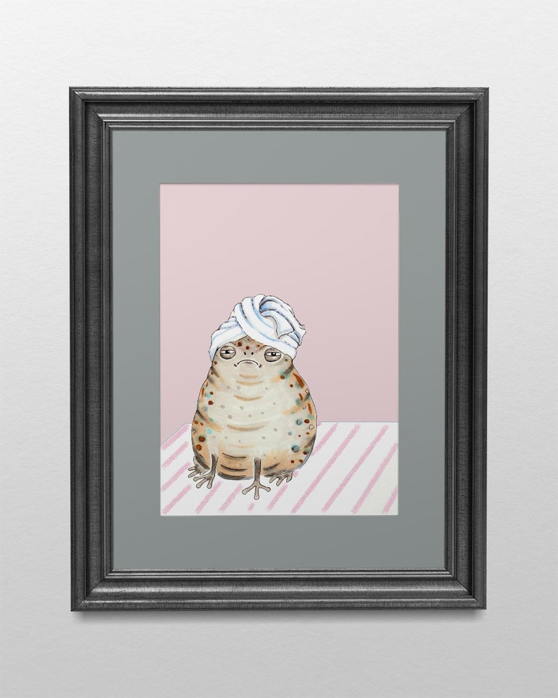 Grumpy Frog With Towel Art Print Towel Toad Mood Drawings - Etsy