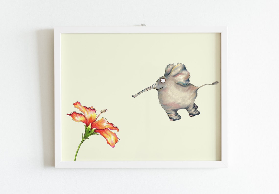 Flying Elephant Wall Art, Cute Whimsical Elephant Bird Painting ...
