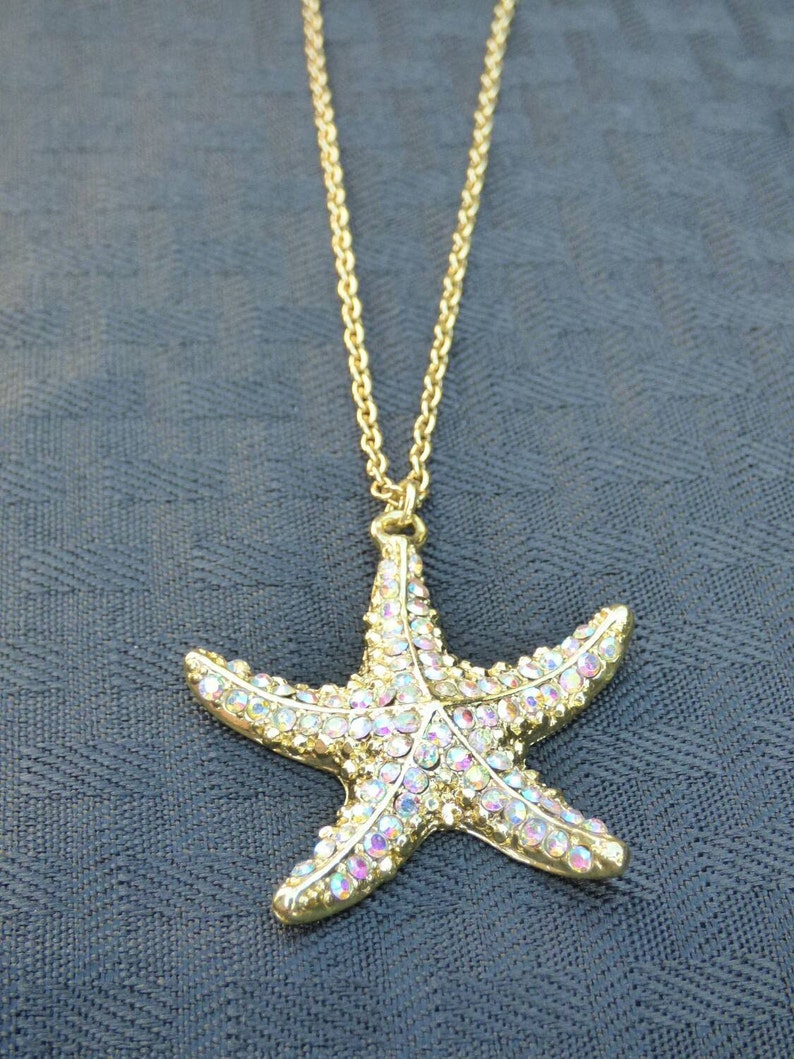 Sparkling Gold and Crystal Starfish Necklace | Etsy