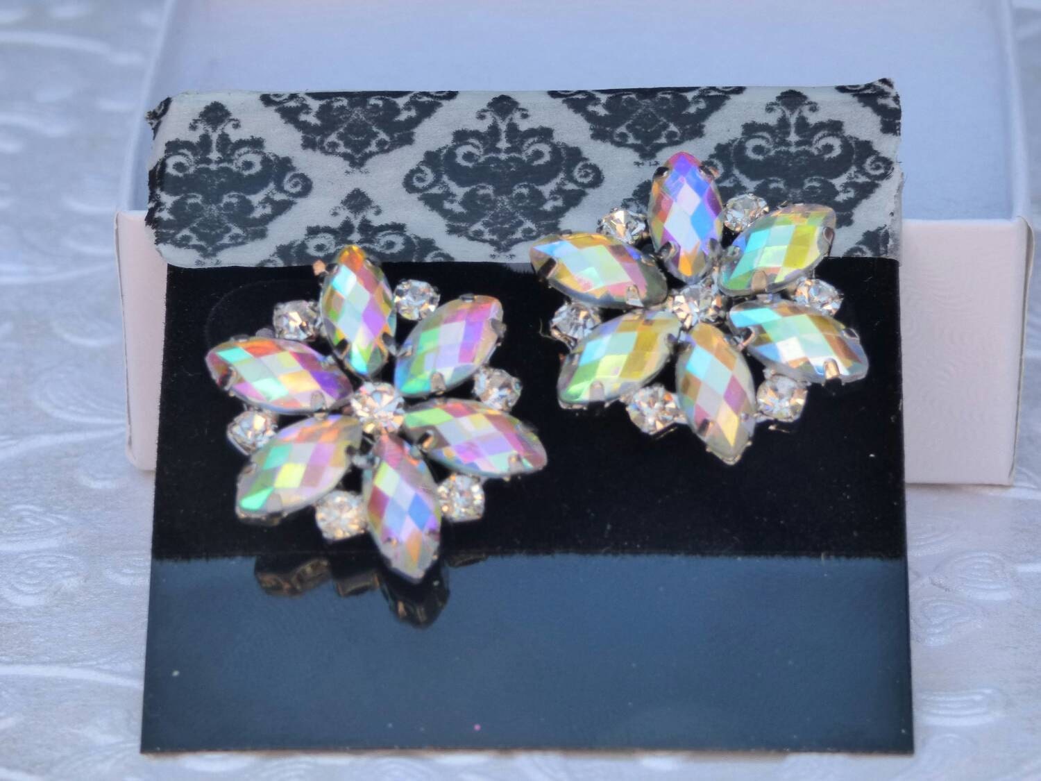 Elegant Crystal Flower Earrings accented with small crystal | Etsy