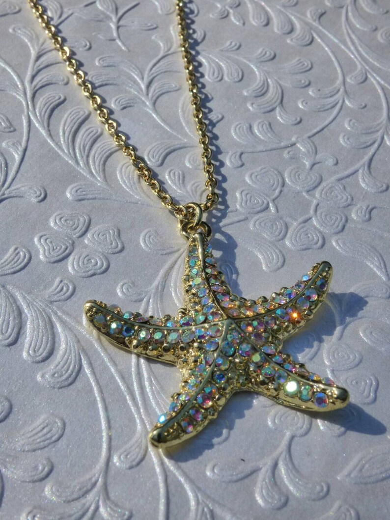 Sparkling Gold and Crystal Starfish Necklace | Etsy