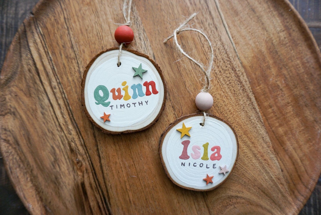 Custom Baby Name Wood Slice Ornament - Etsy