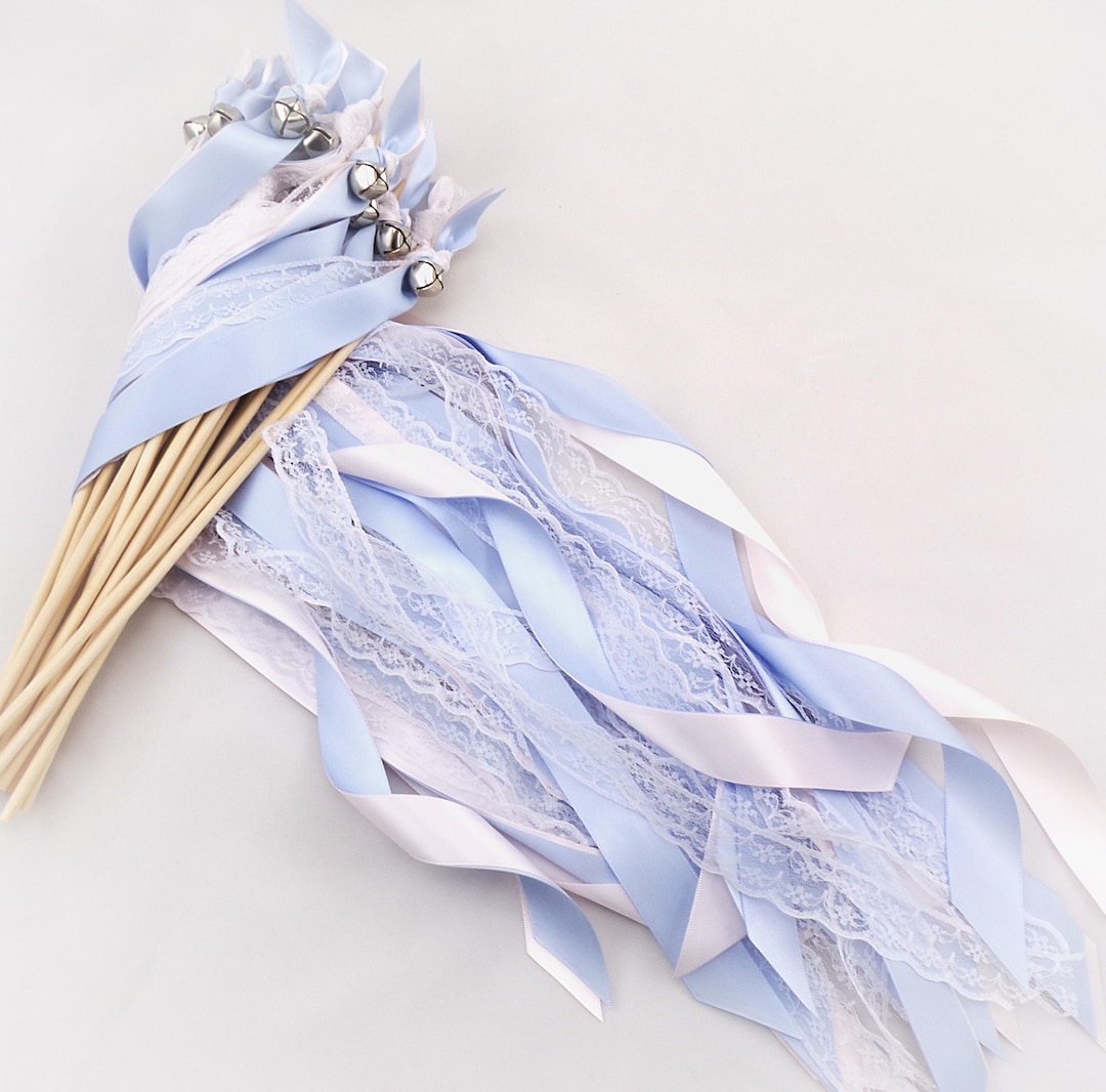 75 Wedding Wands Blue and Blush Pink With Lace With Bells Send off ...