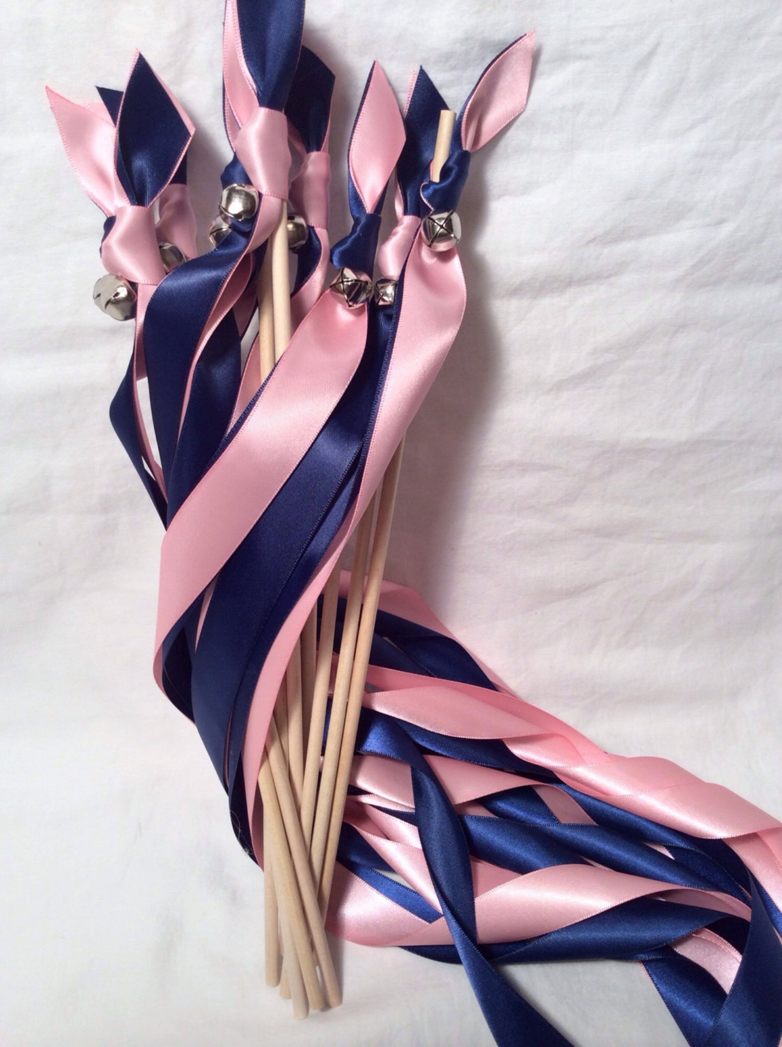 50 Wedding Ribbon Wands Streamers Navy Blue and Pink With Bells Send ...
