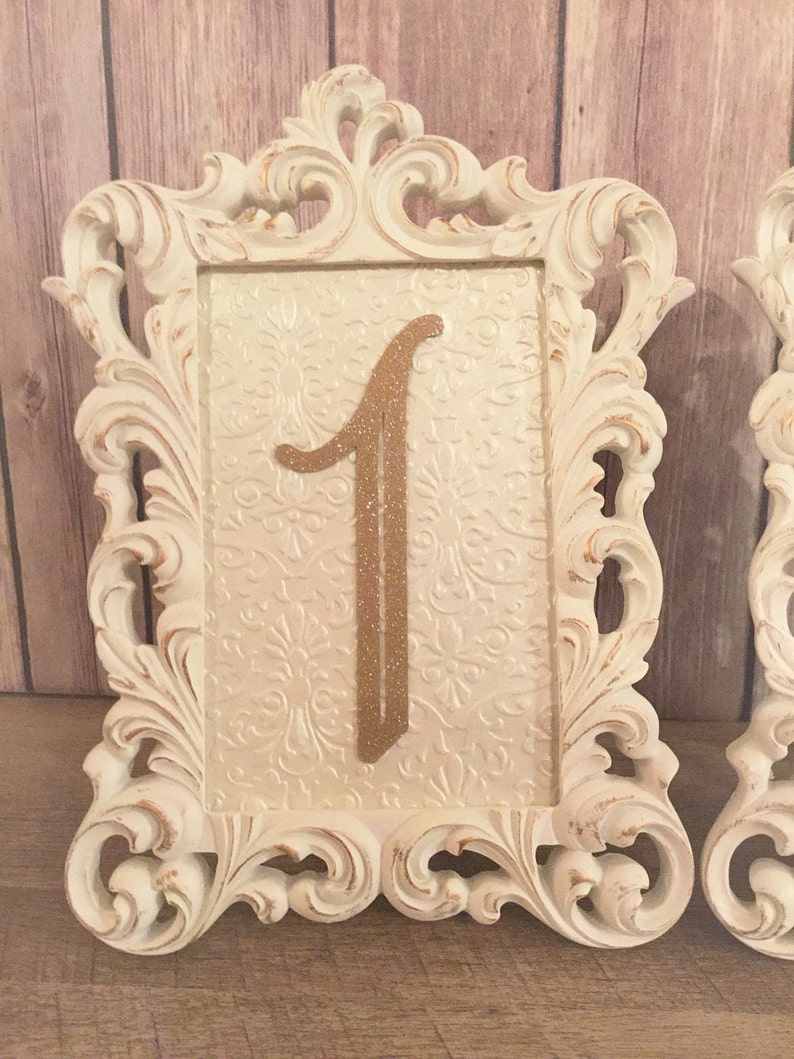 Table number frames 4 x 6 ivory and gold wedding frames ornate | Etsy