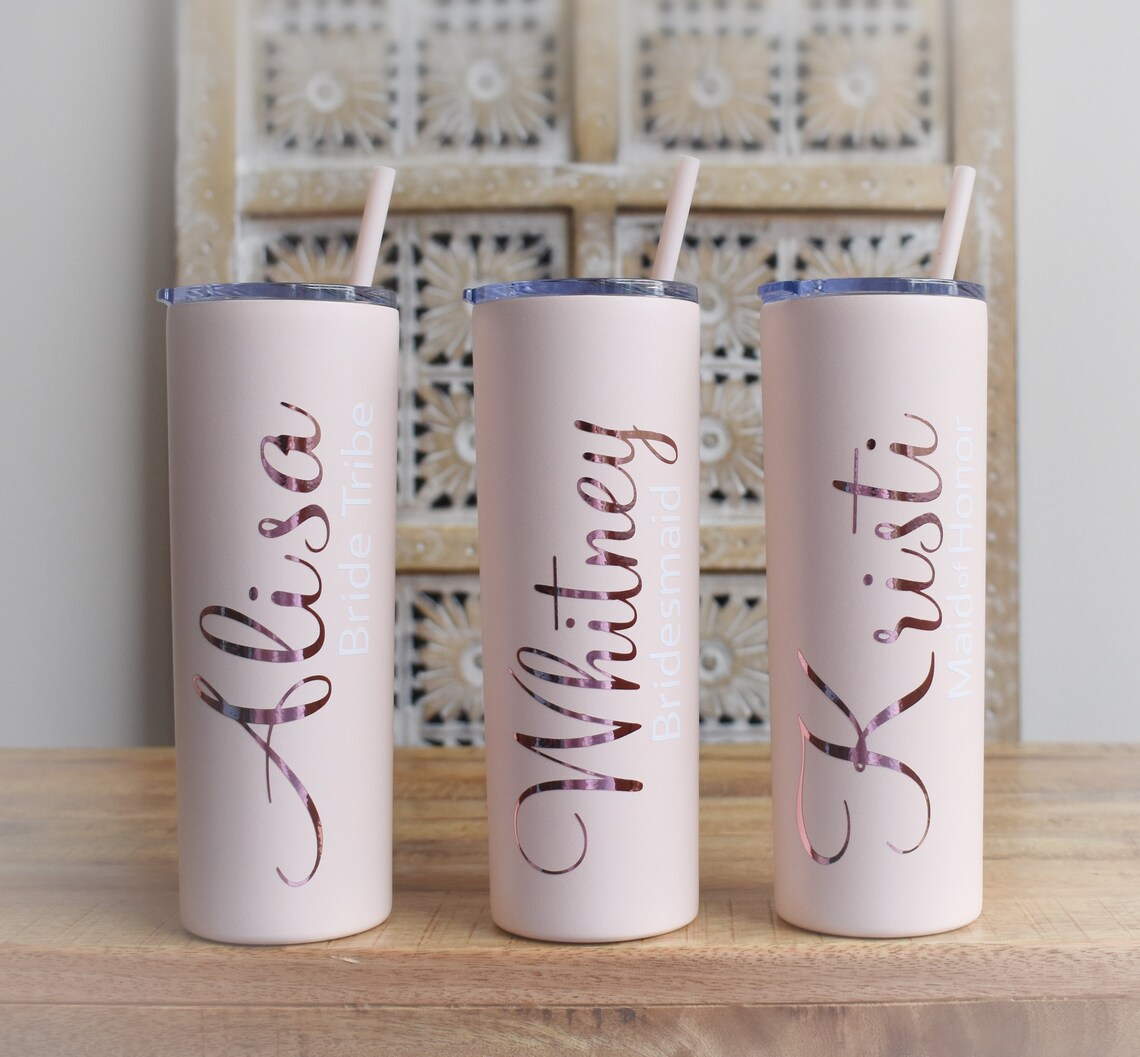 Personalized Bridesmaid tumbler custom cups with straws | Etsy