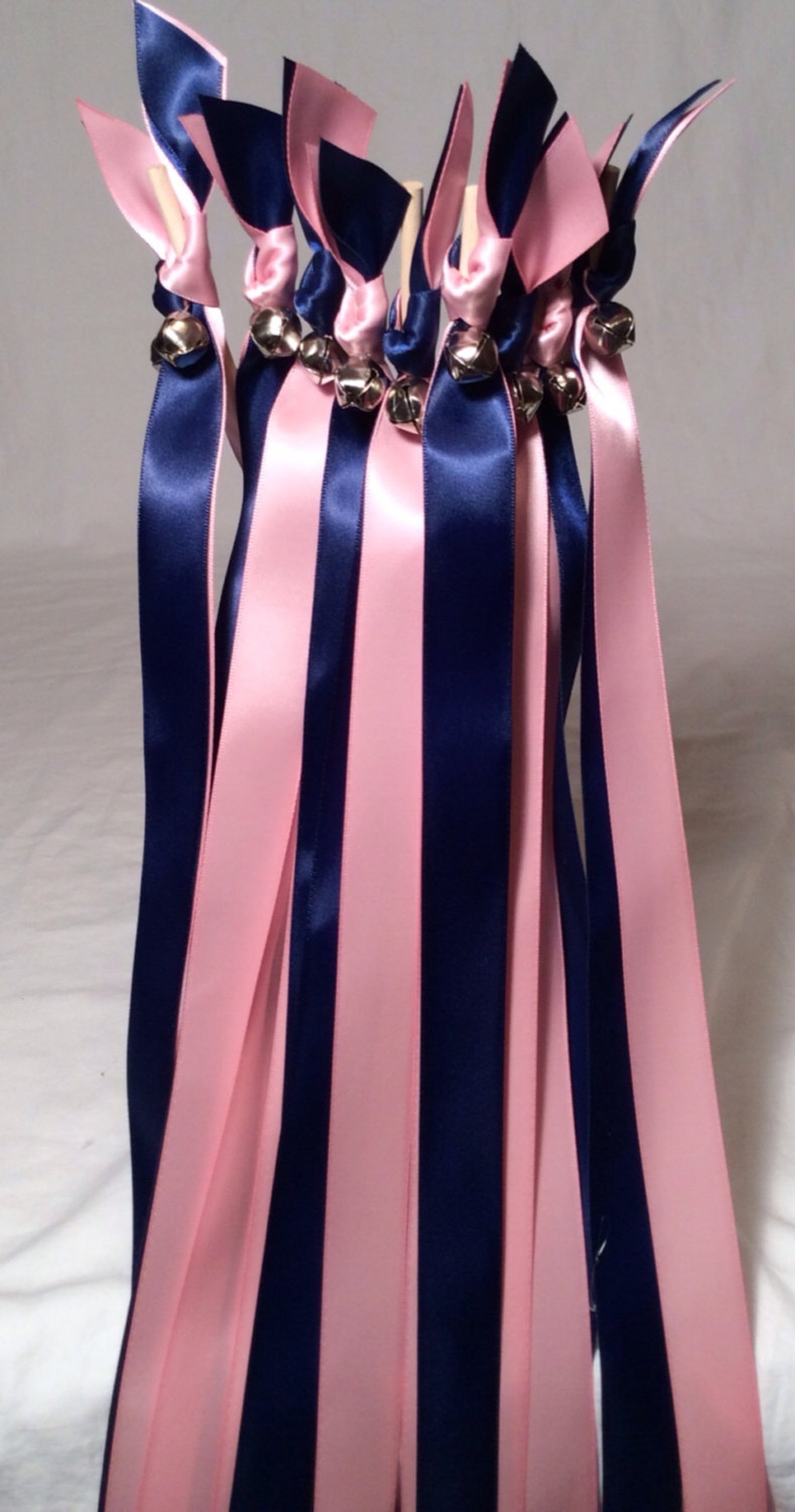 50 Wedding Ribbon Wands Streamers Navy Blue and Pink With Bells Send ...
