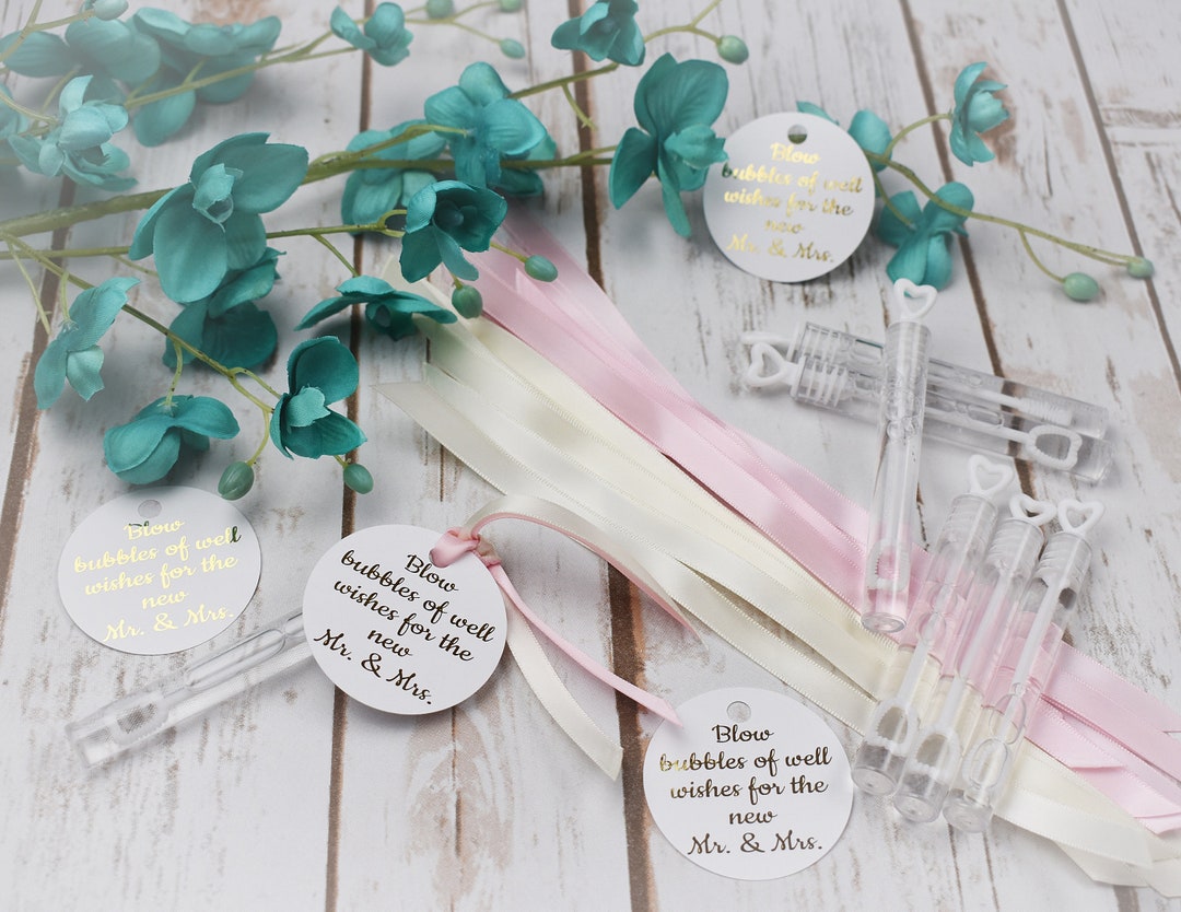 DIY Wedding Bubbles Send off Bubble Wands Ribbons and Bubble Tags ...