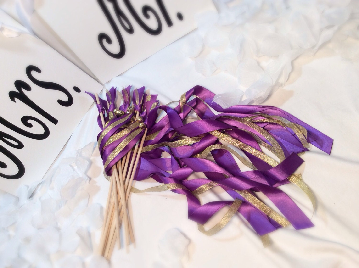 150 Wedding Ribbon Wands Purple and Gold Metallic Ribbon With - Etsy