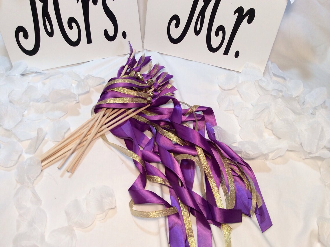150 Wedding Ribbon Wands Purple and Gold Metallic Ribbon With - Etsy