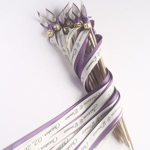 100 Personalized Ribbon Wand Send off Amethyst Purple and Ivory With ...