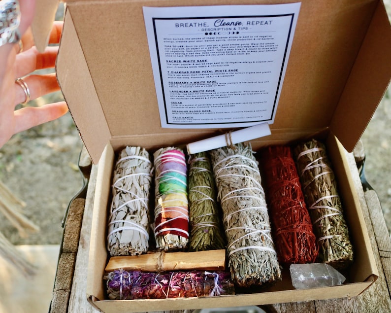 Sage Smudge Stick Variety Sampler Kit Gift Box Cedar White - Etsy