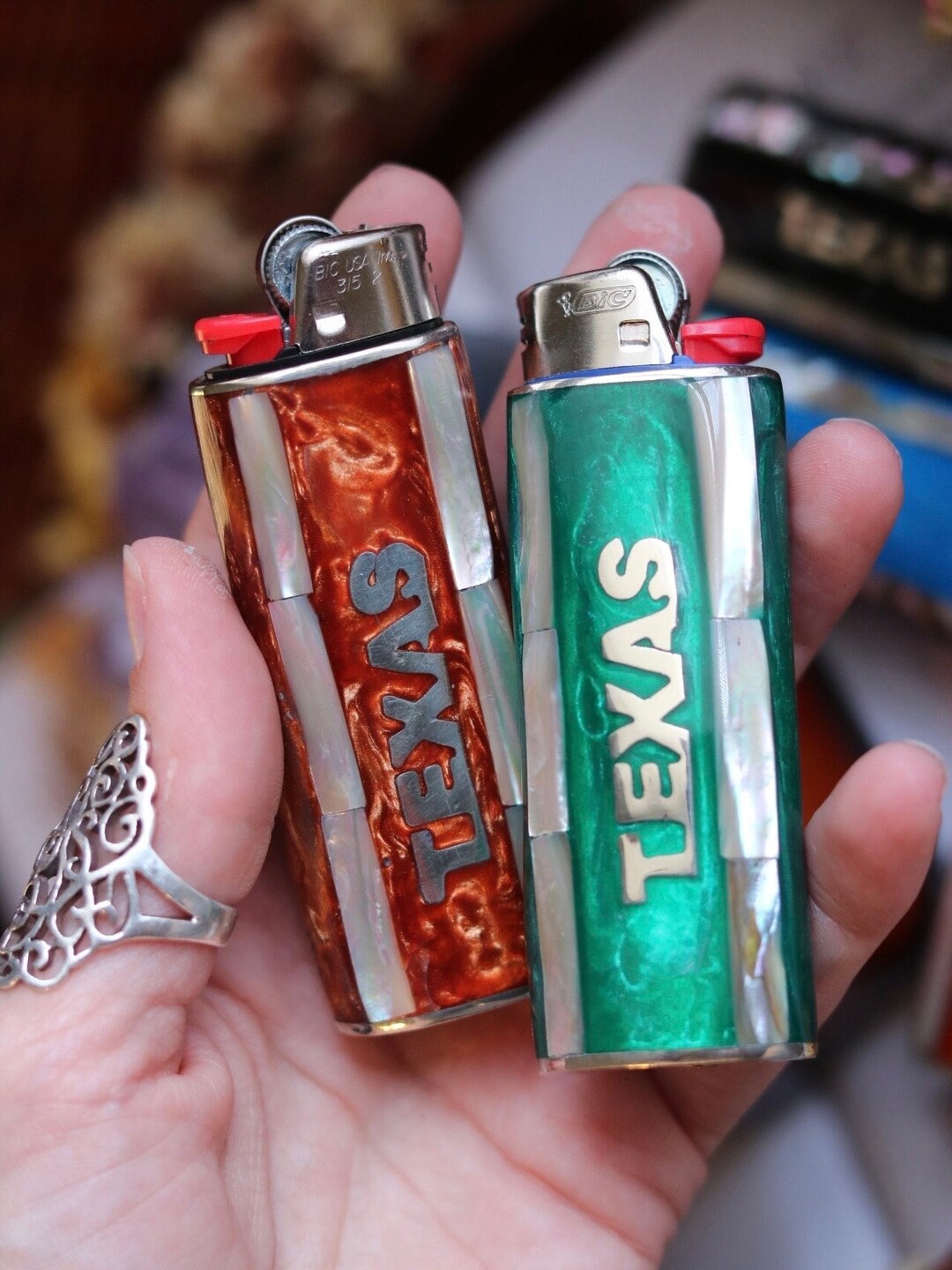Texas Lighter Case, Abalone Gemstone Inlay Silver Lighter Case, Custom ...