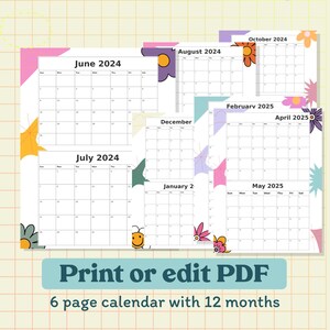 2024 2025 Calendar Bundle, Printable & Editable Monthly Calendars, 5 ...