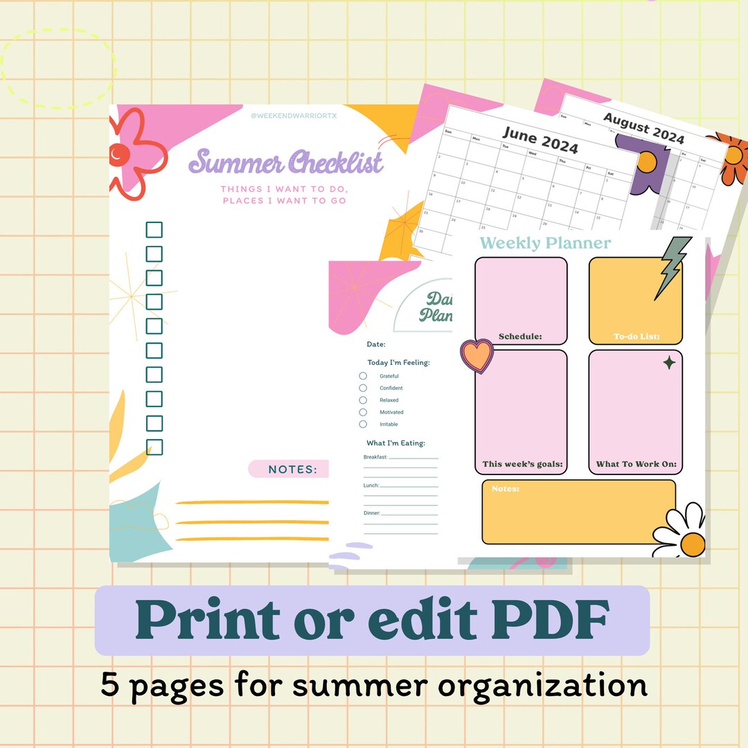 SUMMER 2024 Planner Bundle Download , Printable & Editable Planner ...