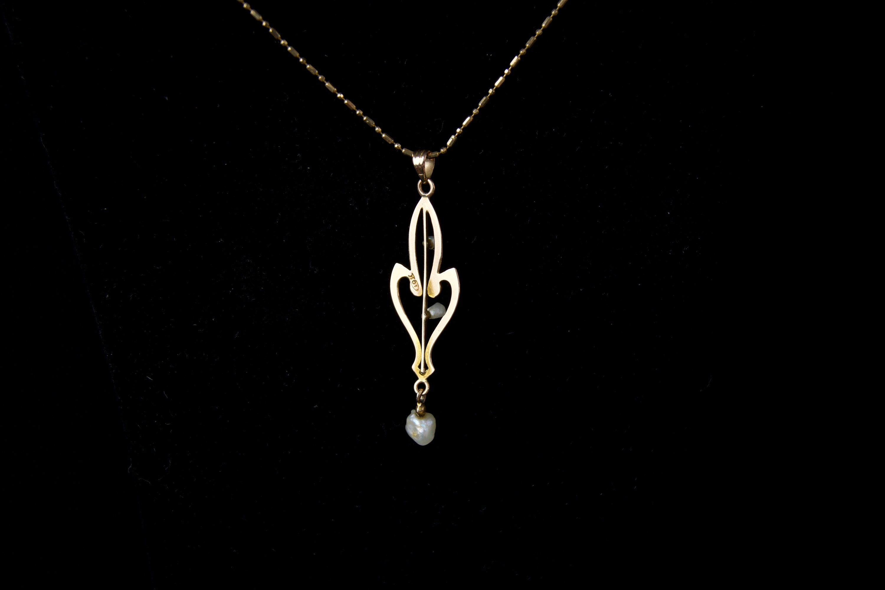 Elegant Antique Art Nouveau 10k Gold Lavalier Pendant With Seed Pearls ...