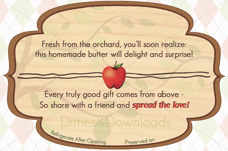 Cute Apple Butter Labels - Instant Download - Digital File ONLY ...