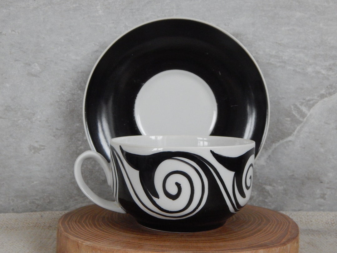 RPR Riga Porcelain Factory Hand Painted RIGA Black and White Coffee Cup ...