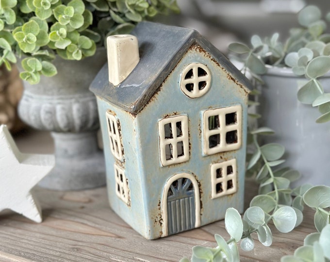 Pale Blue Ceramic House /cottage Candle Holder - Etsy