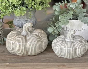 Ribbed White Ceramic Pumpkins Choice of 2 Sizes - Etsy
