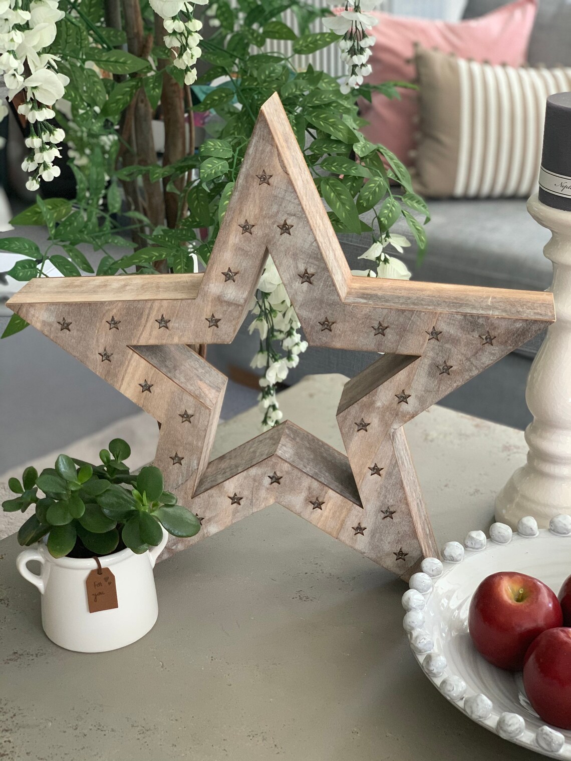 Large Wooden Star Decoration With LED | Etsy UK