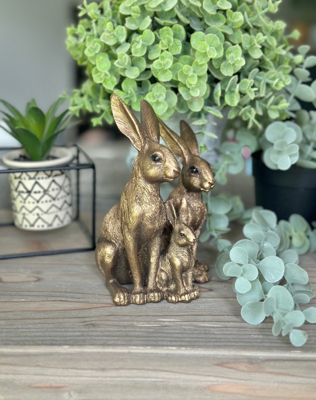 Bronzed Ornamental Sitting Hare Family - Etsy