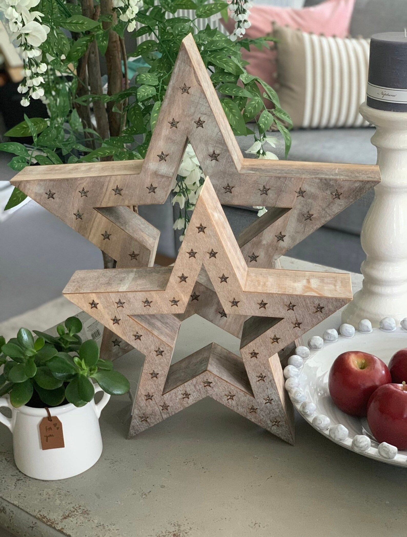 Large Wooden Star Decoration With LED | Etsy UK
