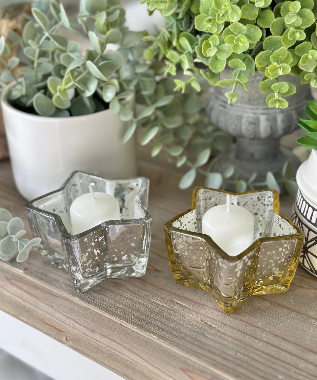 Glass Star Tea Light Holder With Sparkly Rim - Etsy