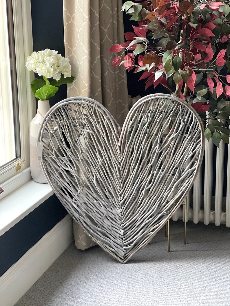 Grey Washed Large Wicker Heart - Etsy