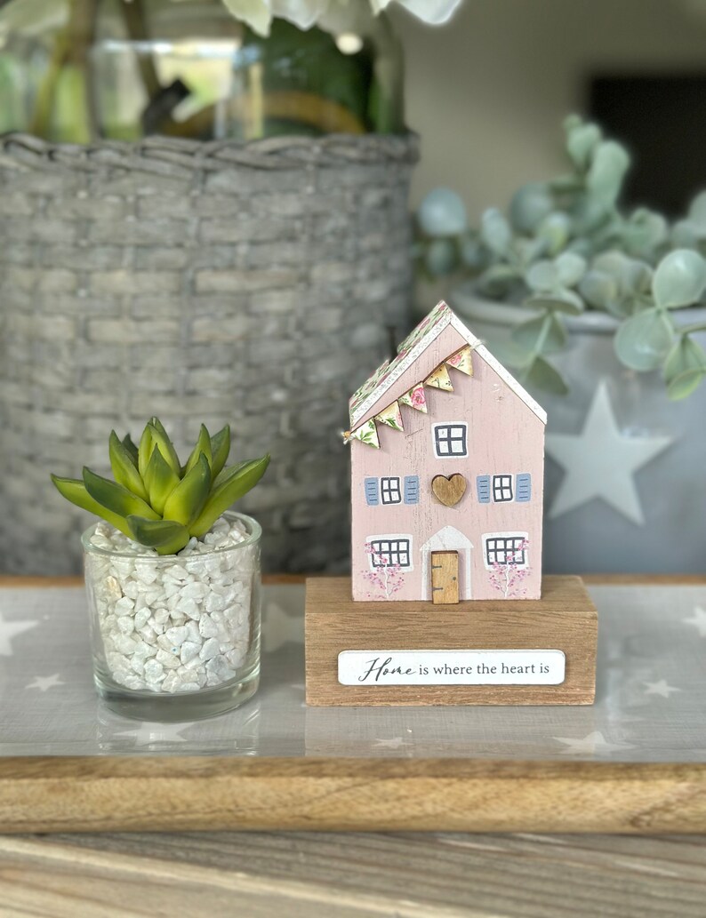 Pink Wooden House Block home is Where the Heart Is - Etsy