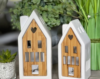 Wooden Base Ceramic LED House 2 Sizes Available - Etsy