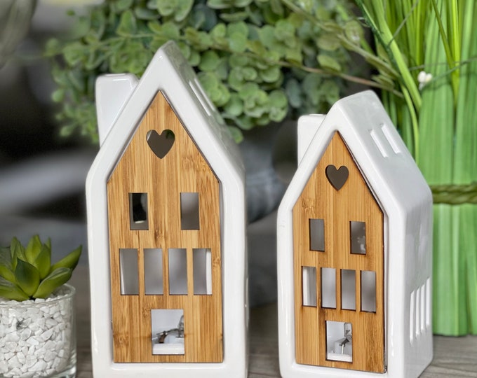 Wooden Front Ceramic LED House - 2 Sizes Available - Etsy UK