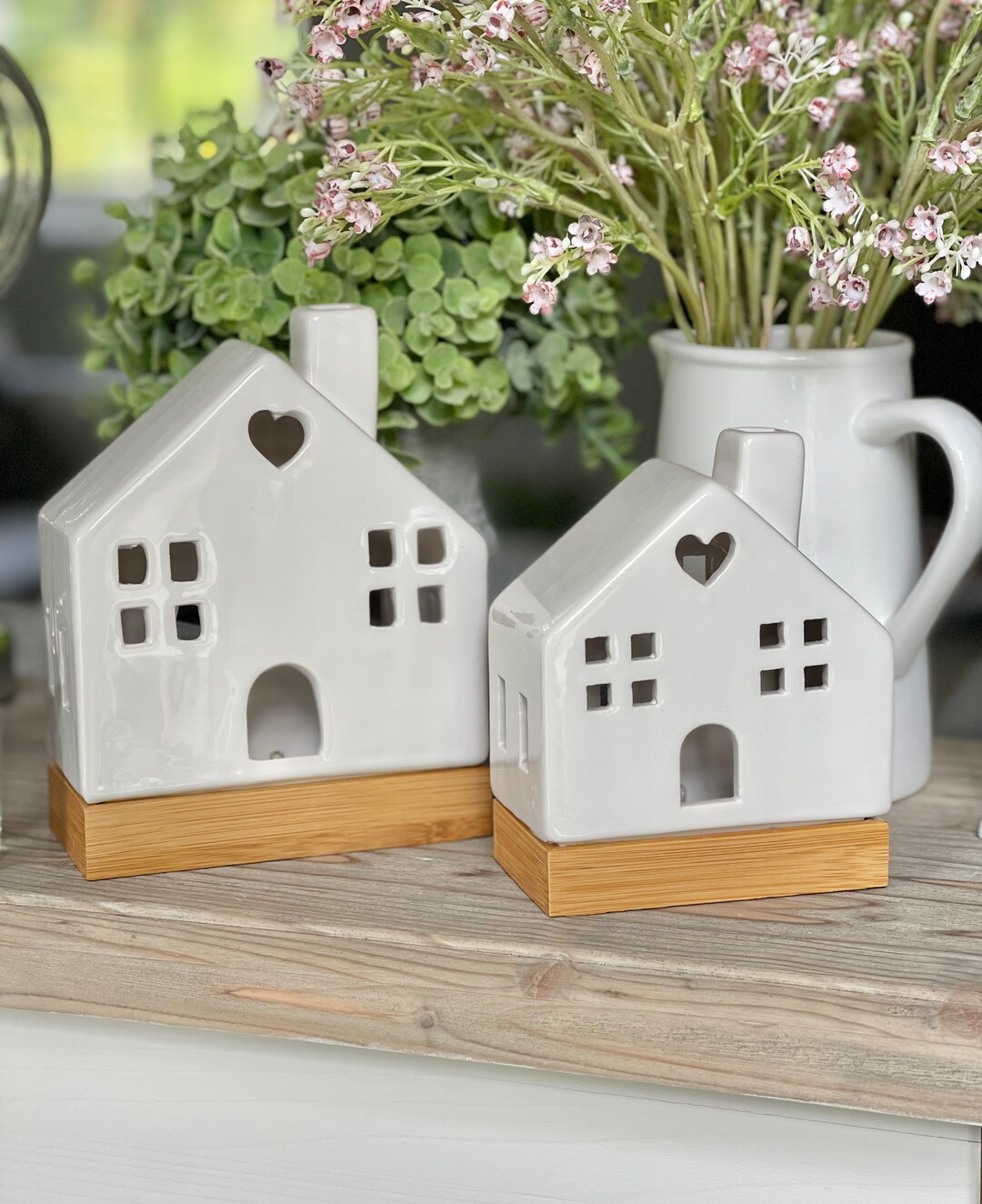 Wooden Base Ceramic LED House - 2 Sizes Available - Etsy