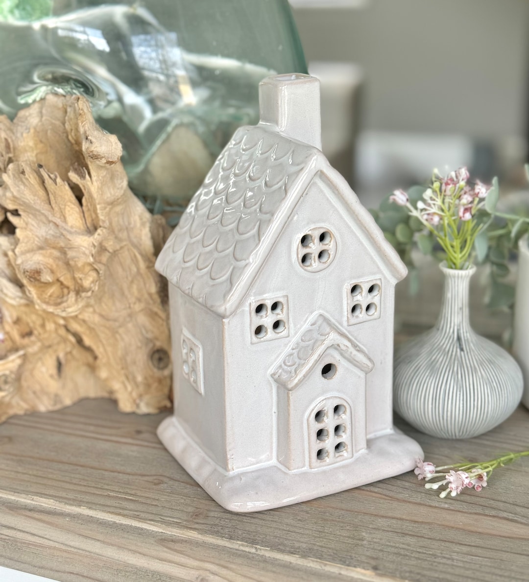 White Ceramic Tea Light House - Etsy