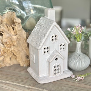 White Ceramic Tea Light House - Etsy