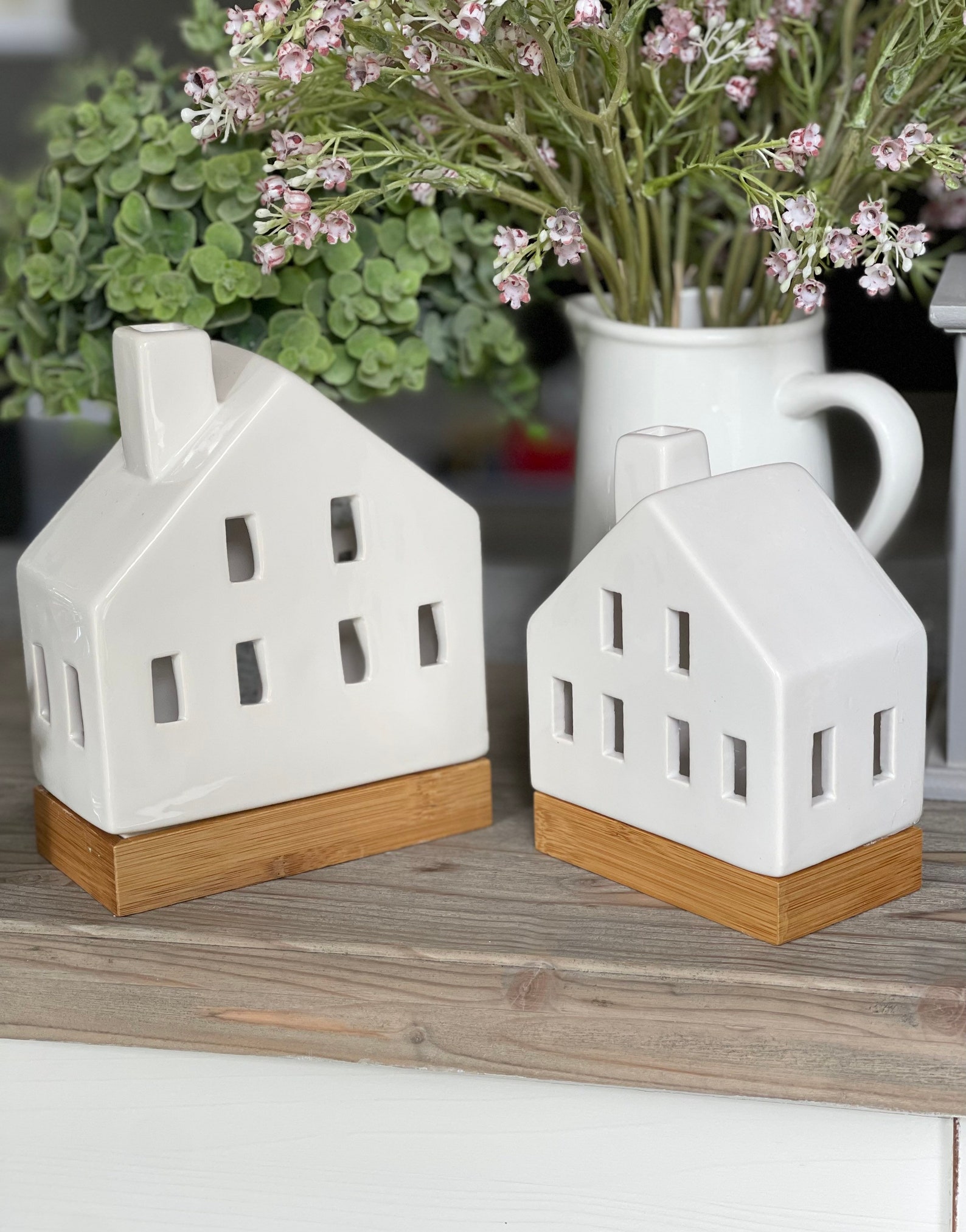 Wooden Base Ceramic LED House 2 Sizes Available - Etsy