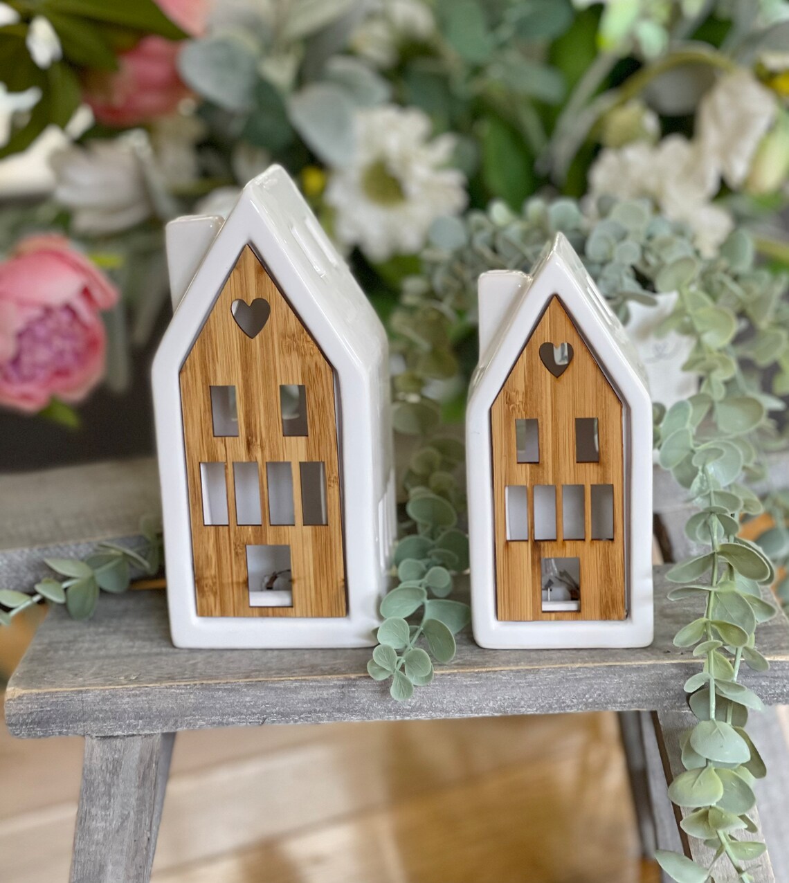 Wooden Front Ceramic LED House 2 Sizes Available - Etsy UK