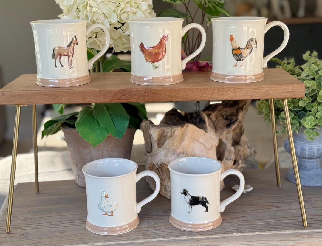NEW Stoneware Embossed Mug - Horse, Hen, Cockerel, Duck, Dog - Etsy ...
